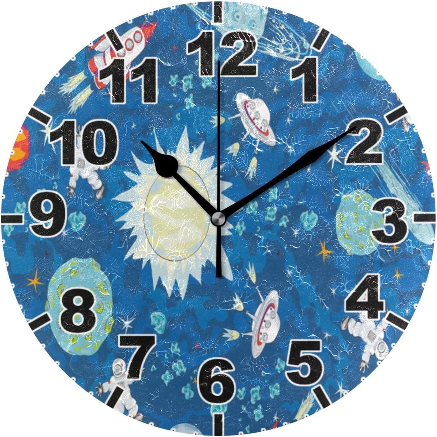 Spaceship Astronaut Planet Round Wall Clock, Battery Operated Silent ...