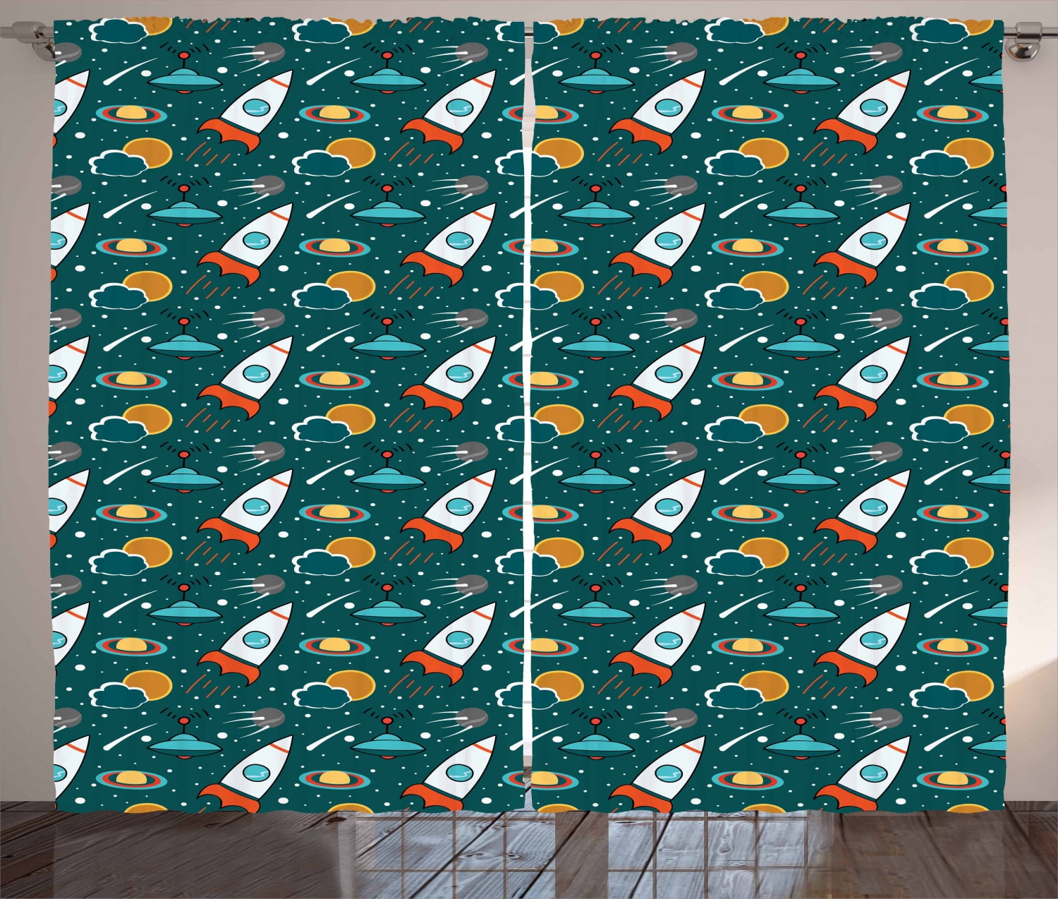Ambesonne Spaceship Curtains 2 Panel Set, Outer Space Nebula, 108" x 90 ...