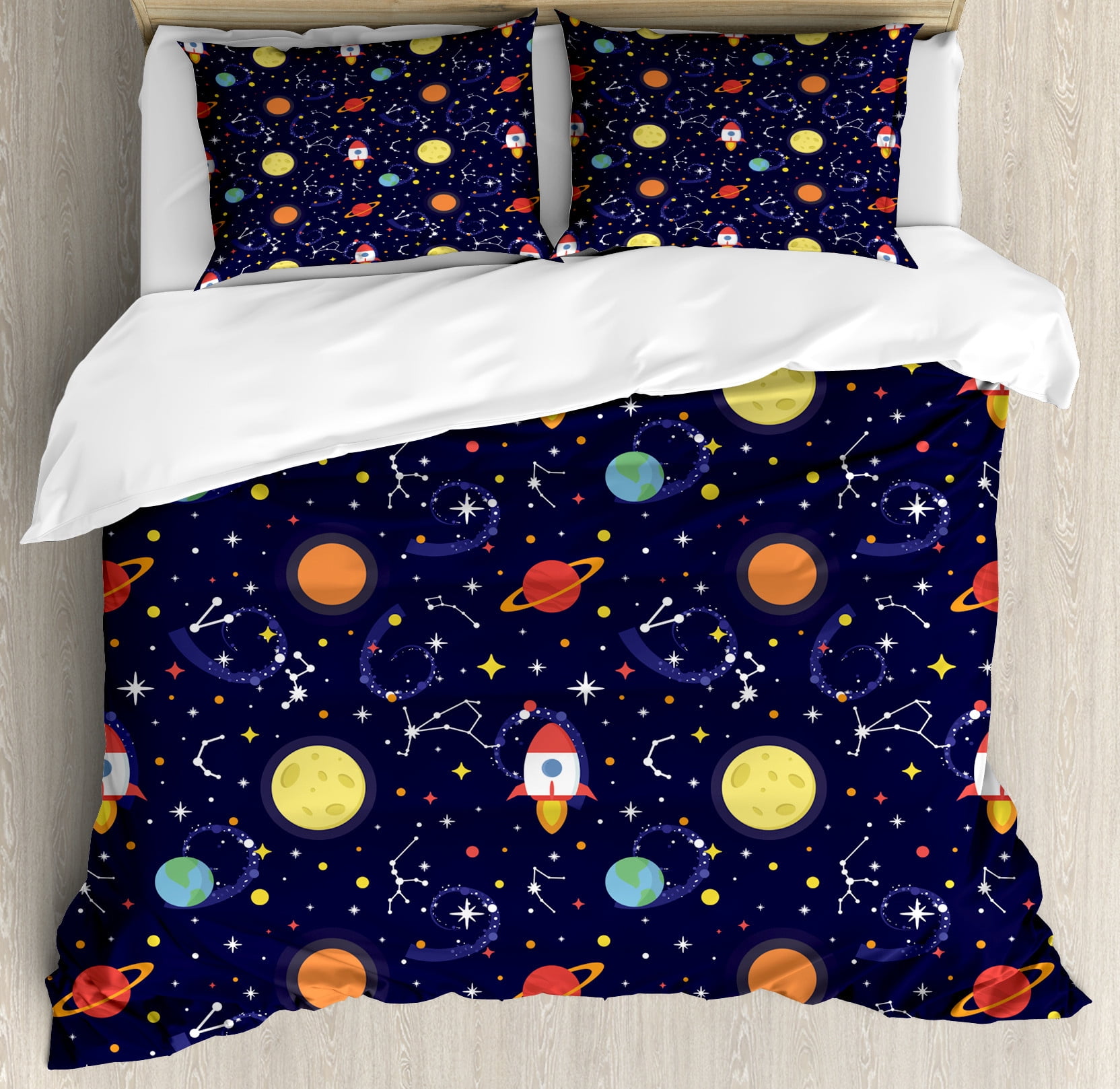 Spaceship Duvet Cover Set, Cosmic Themed Pattern of Flying Spacecraft ...