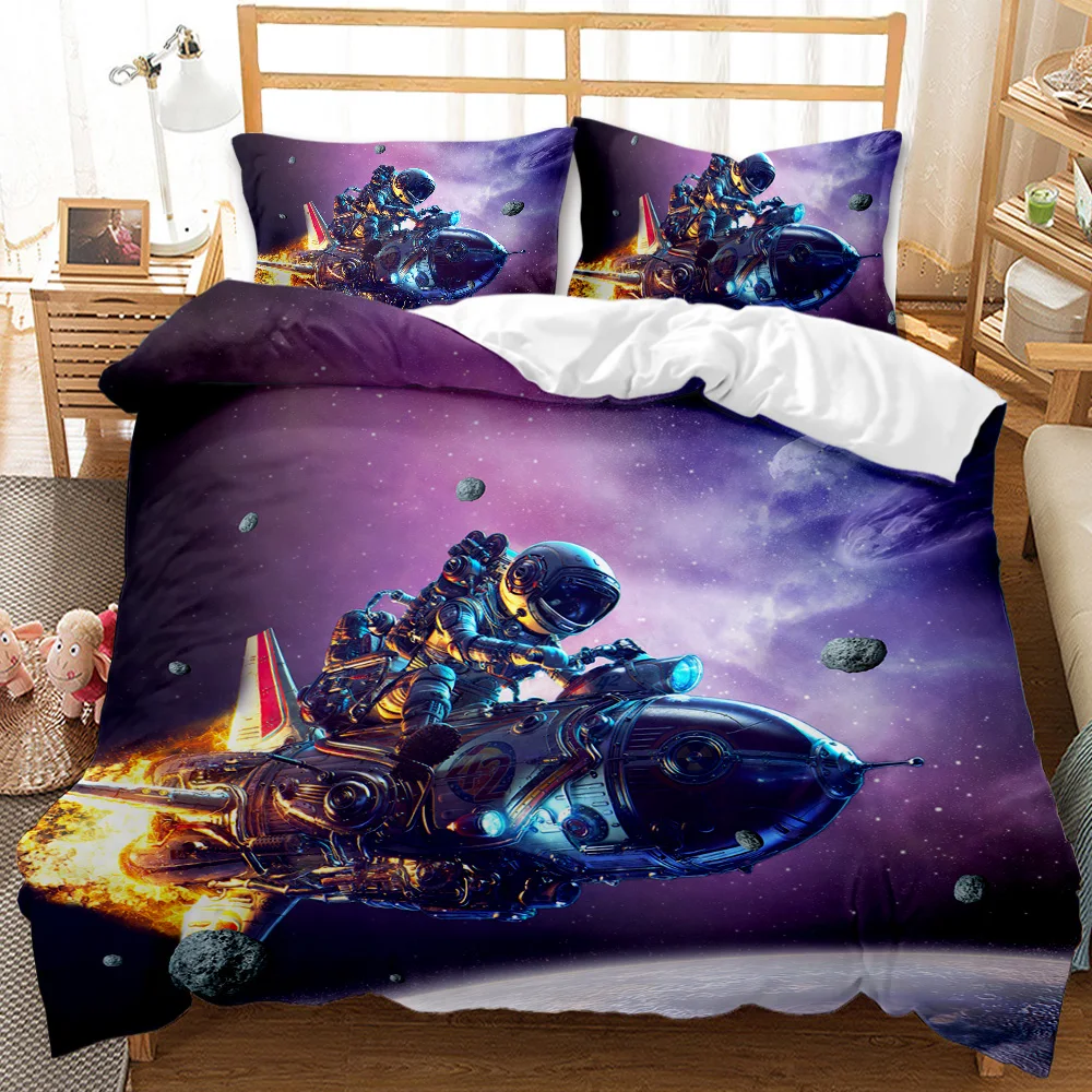 Spaceship Duvet Cover Set Spaceship Travel Through The Galaxy Space ...