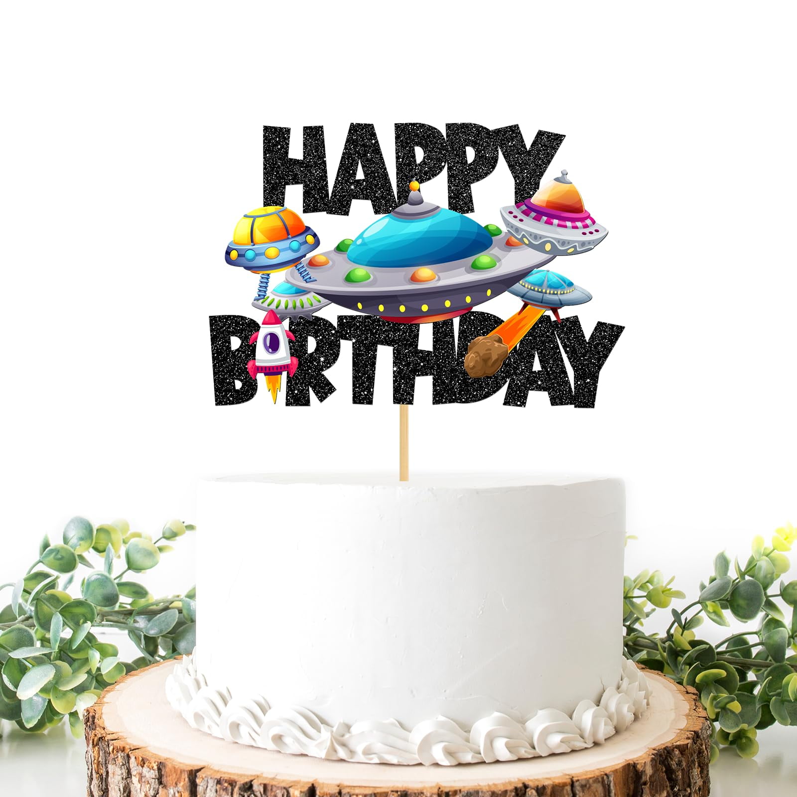 Spaceship Happy BirthdayTRDN Cake Topper, Outer Space Planet Rocket ...