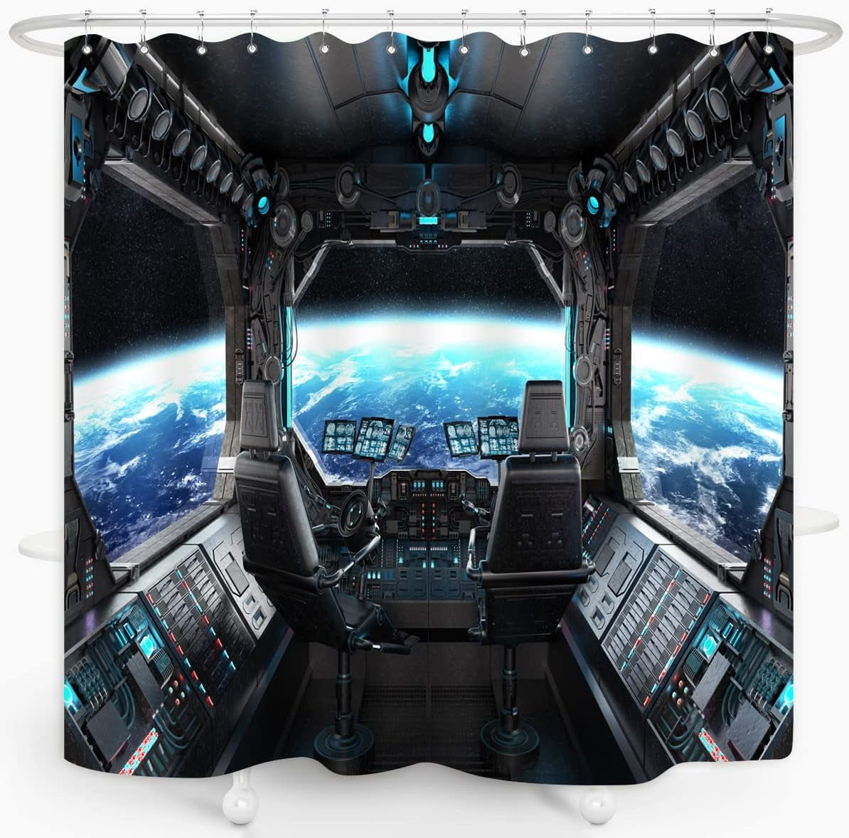 Spaceship Interior Shower Curtain Planet Earth Galaxy Futuristic ...