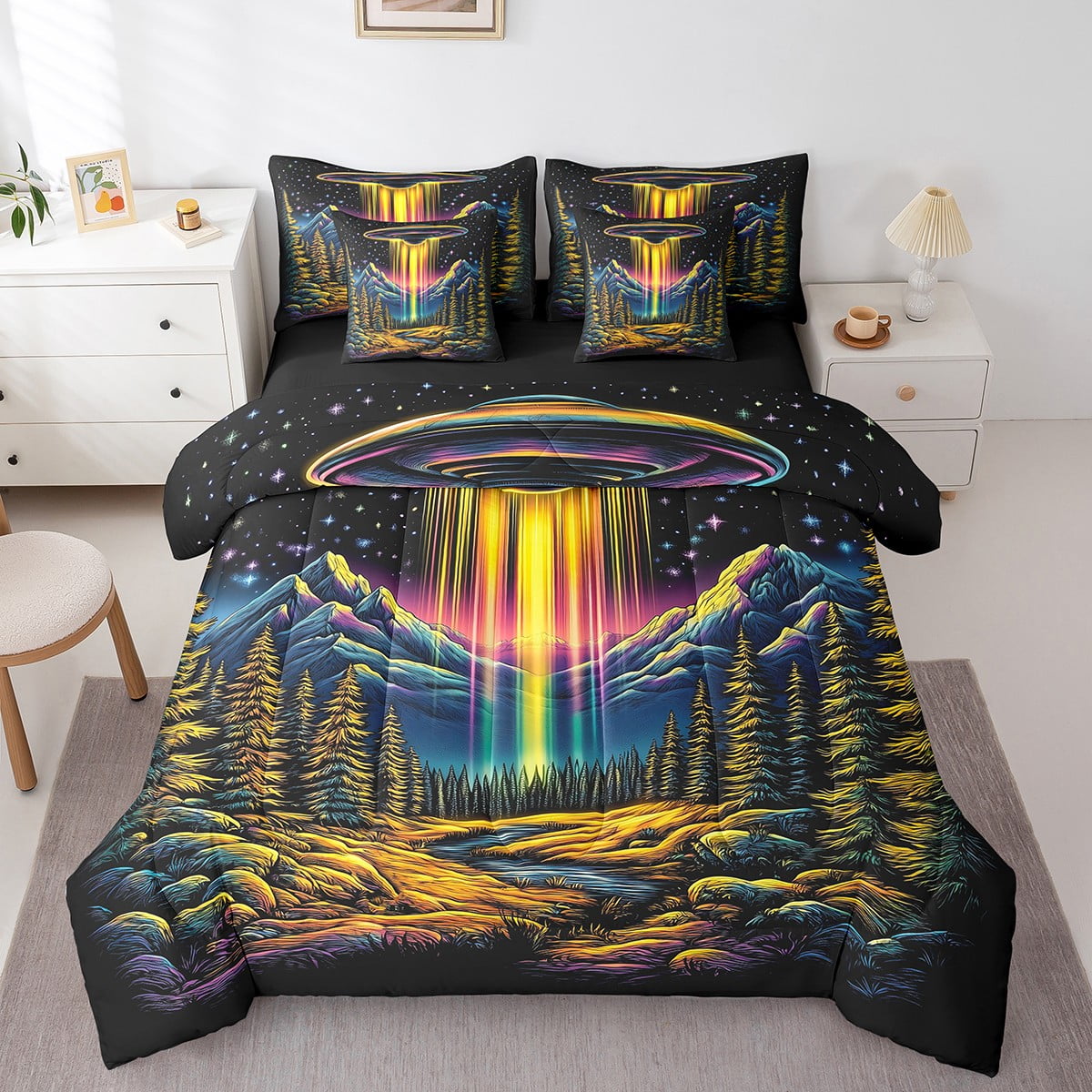 Spaceship Bedding Set 7 Pieces,Planet Outer Space Queen Bed In A Bag ...