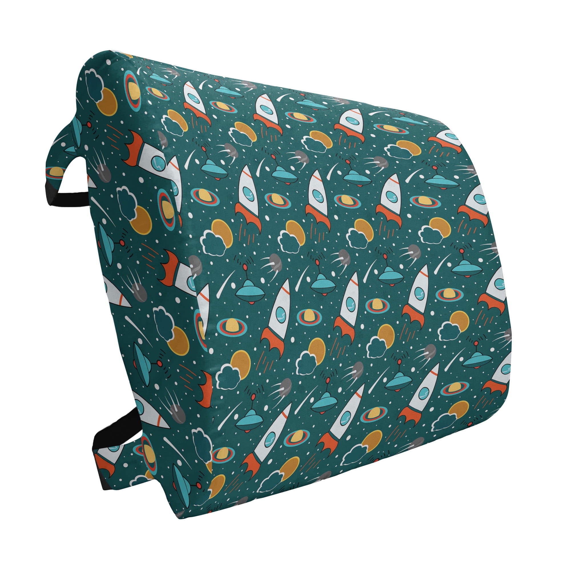 Spaceship Lumbar Pillow, Outer Space Cartoon with Dotted Backdrop ...