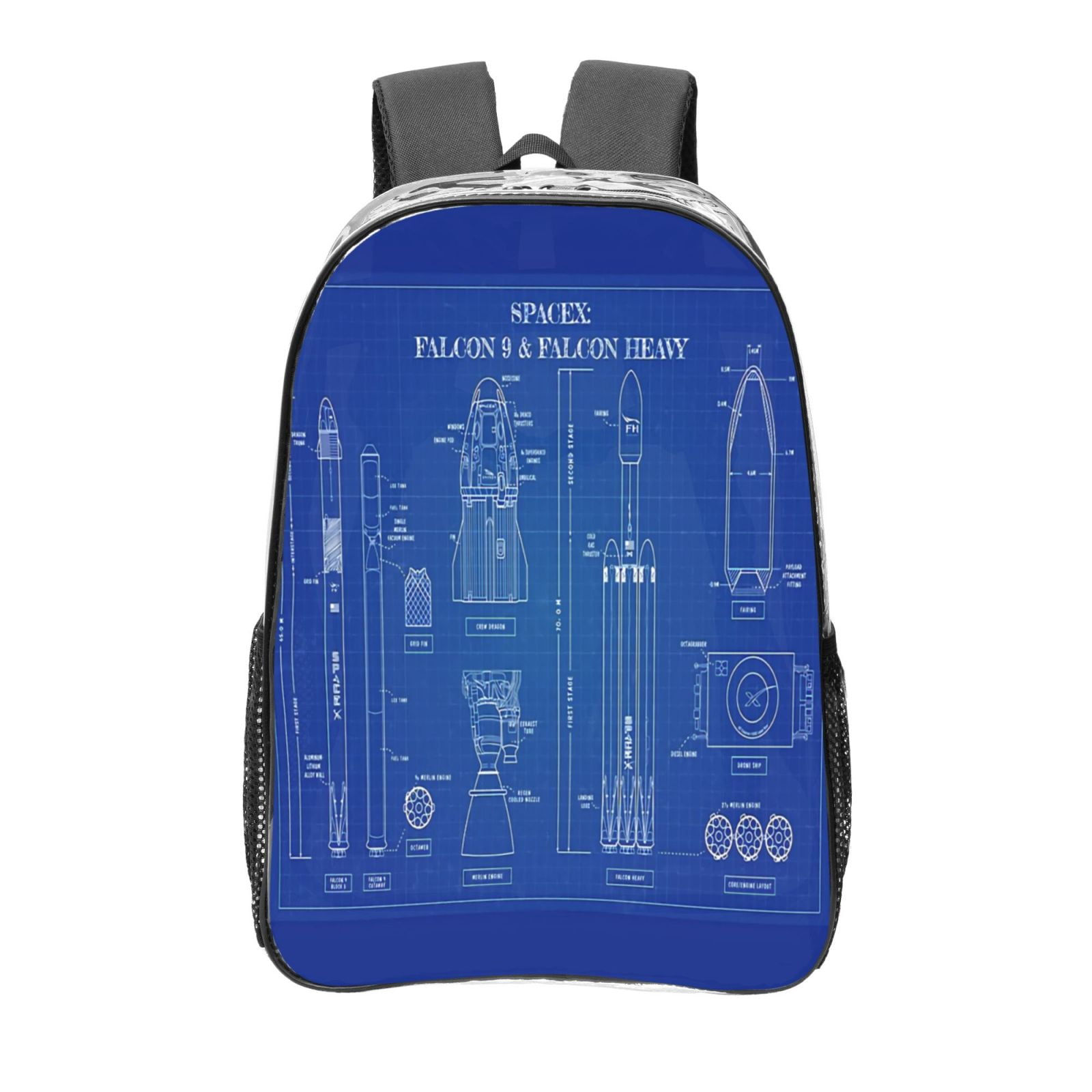 Spacex Falcon 9 Heavy Blueprint Transparent Backpack Fashion Travel ...