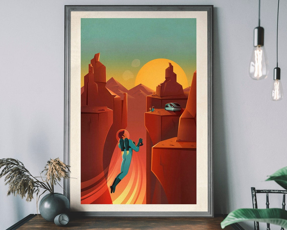 Spacex Retro Wall Art, Sci-Fi Art Print, Astronaut Prints, Space ...