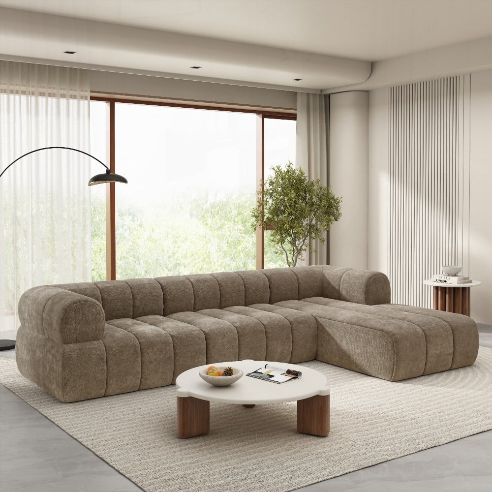 Modern 122" L-Shaped Sectional Sofa with High-Density Sponge and Chaise ...