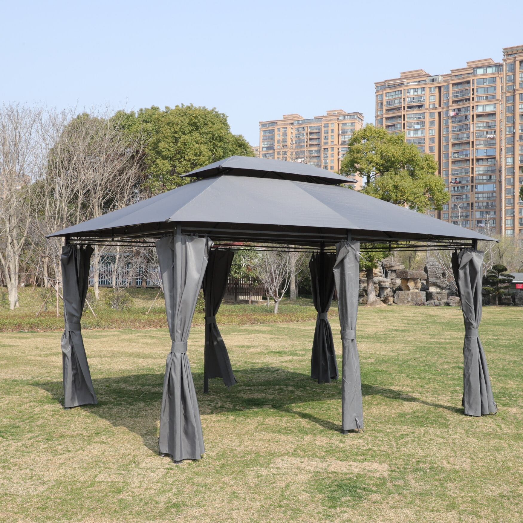 Spacious 13x10ft Outdoor Gazebo Canopy with Ventilated Double Roof ...
