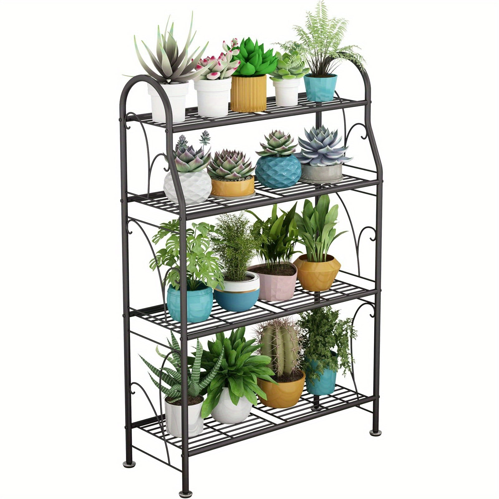 Spacious 3-Tier Black Metal Plant Stand - Waterproof & Rust-Resistant ...