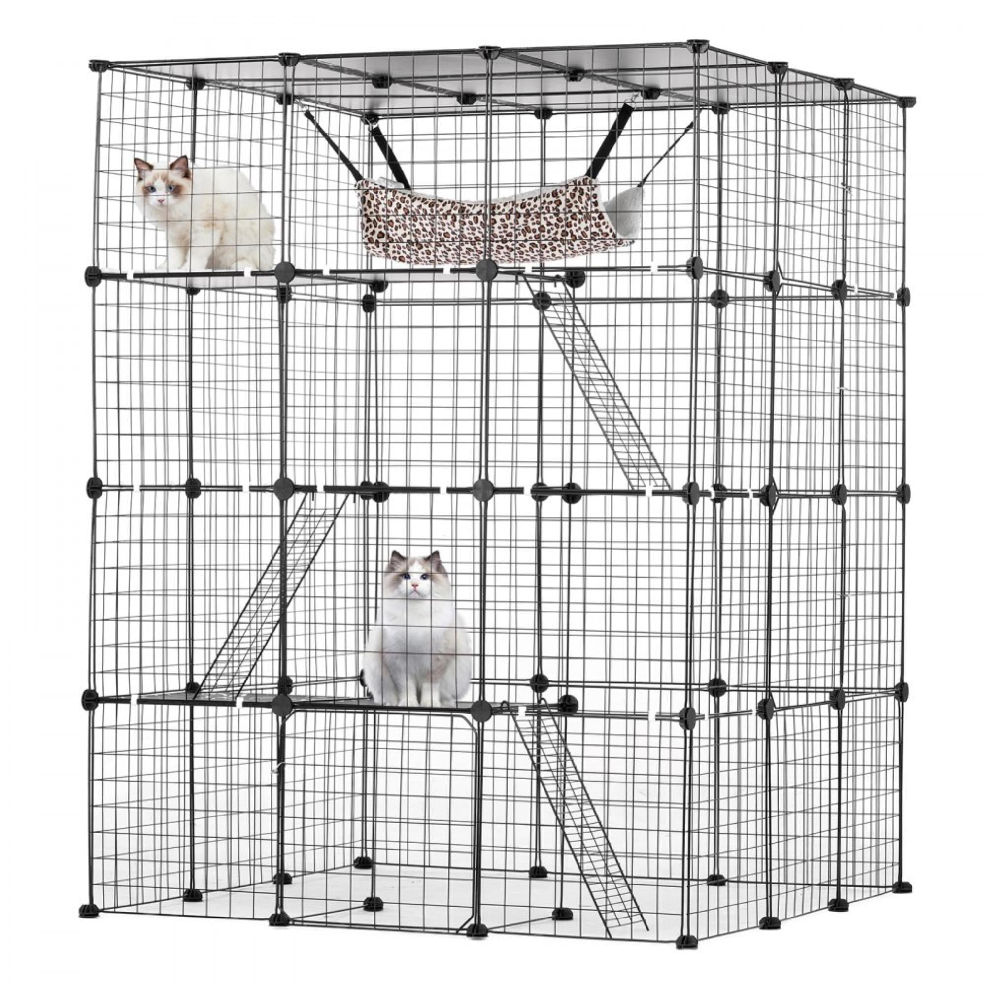 Spacious 4-Tier Metal Cat Cage with Hammock - Large 41x41x55 Enclosure ...