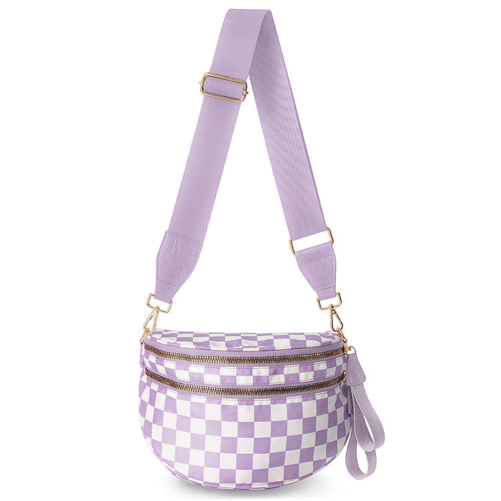 Spacious Checkered Nylon Crossbody Bag Bum Bag Checkered Handbags ...