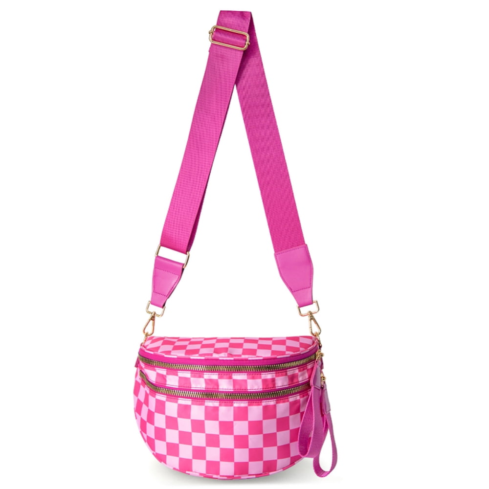Spacious Checkered Nylon Crossbody Bag Bum Bag Checkered Handbags ...