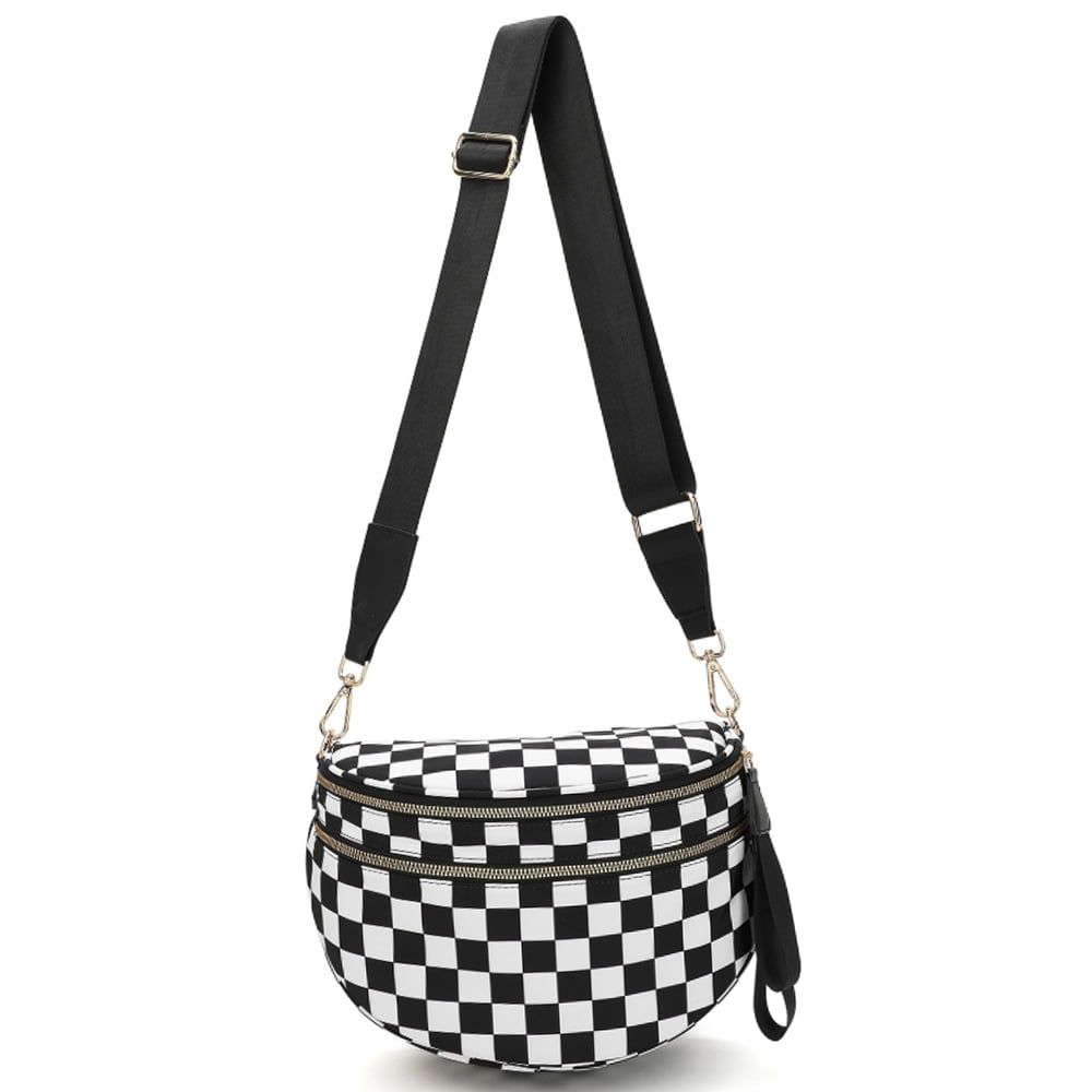 Spacious Checkered Nylon Crossbody Bag Bum Bag Checkered Handbags ...