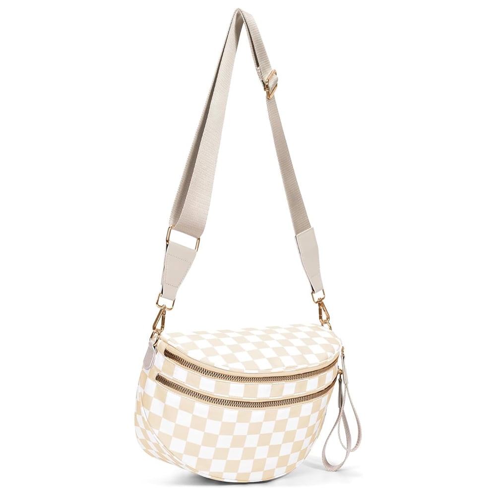 Spacious Checkered Nylon Crossbody Bag Bum Bag Checkered Handbags ...