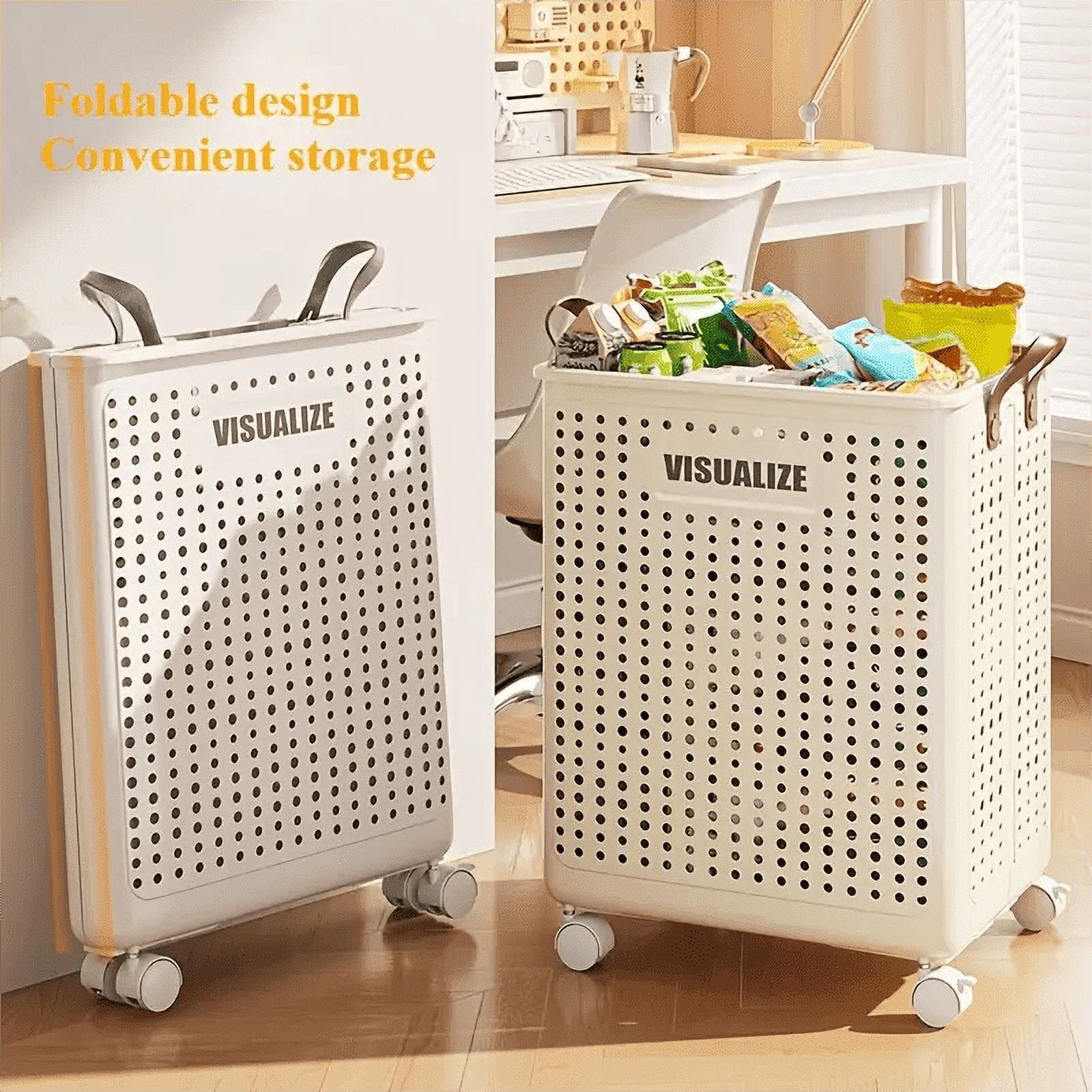 "Spacious" Collapsible Medium-Large Ceramic White Laundry Basket with ...