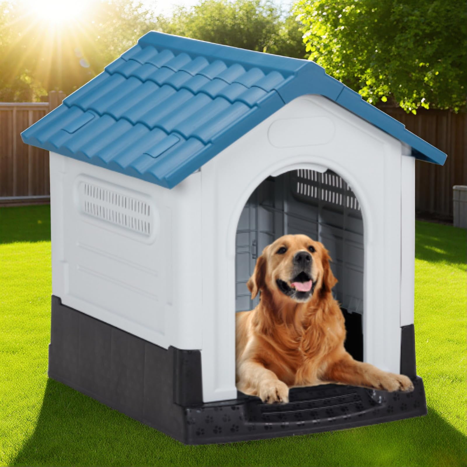 Spacious Dog House for Medium Size Dogs Plastic Shelter Outdoor ...