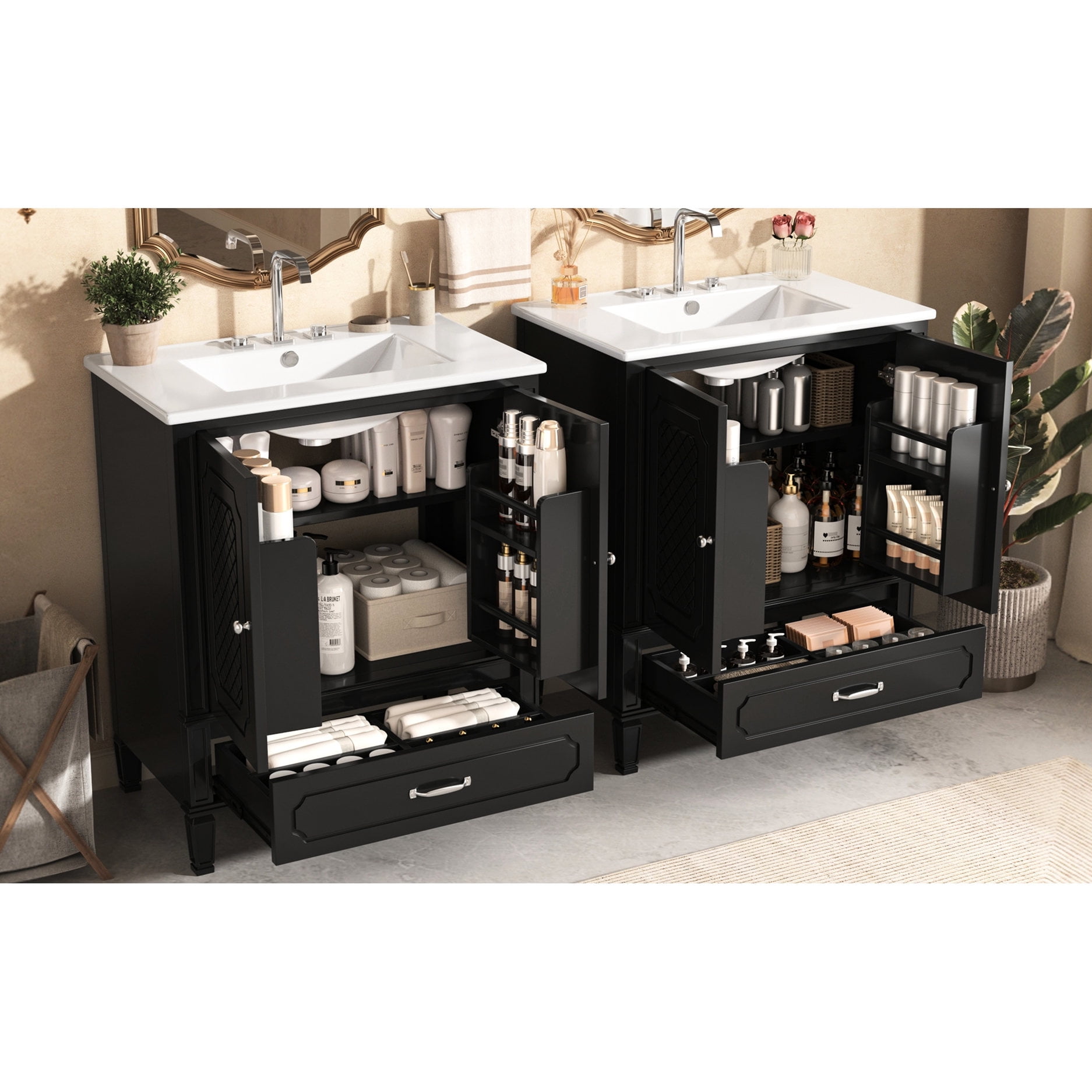 Spacious Double Sink Combo+Easy Assembly Process"-"Quick Bathroom Setup ...