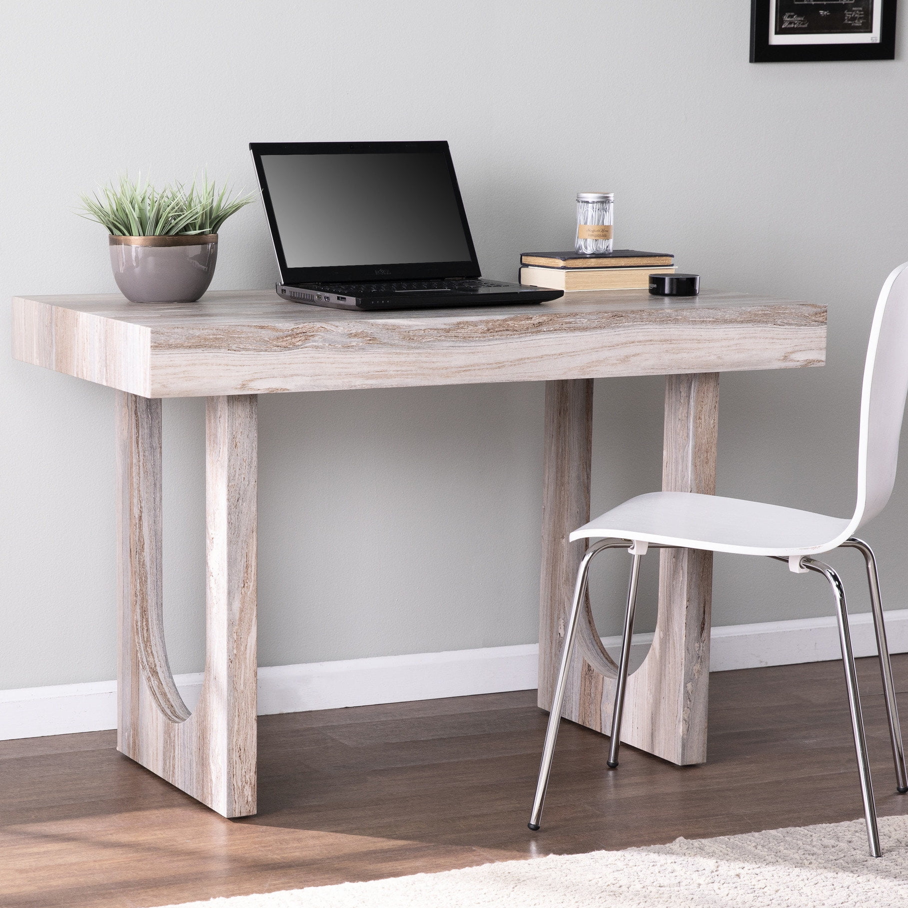 Spacious Faux Marble Desk in Brown MDF - Boost Productivity in Open ...
