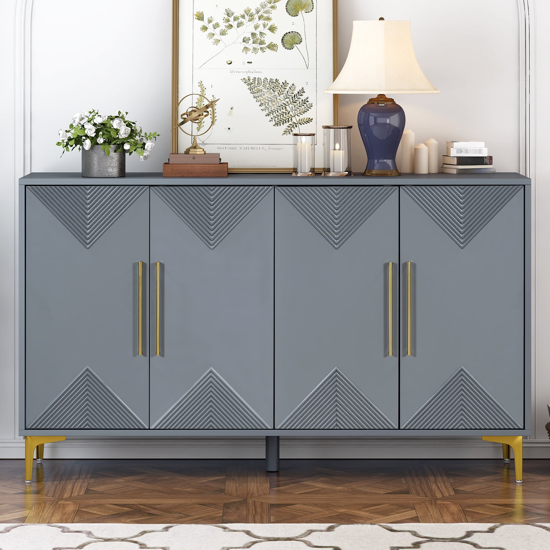 Spacious Geometric Sideboard With Two-tone Color - Triangular Pattern ...