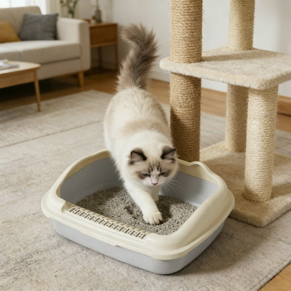 Spacious High Sided Cat Litter Box with Lid Design, Anti-Tracking ...