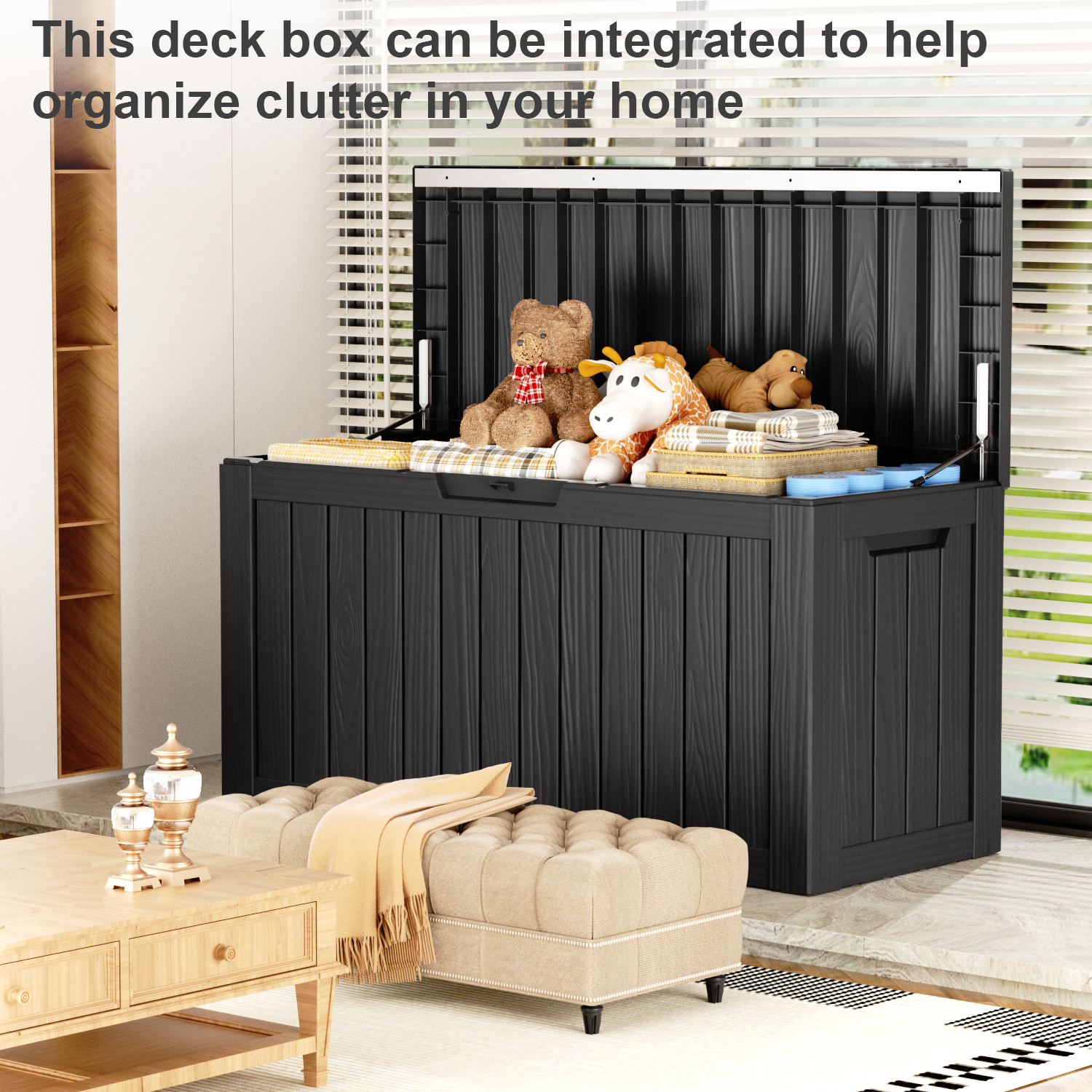 Outdoor Deck Box Bench with Cushion All-Weather Storage with Backrest ...