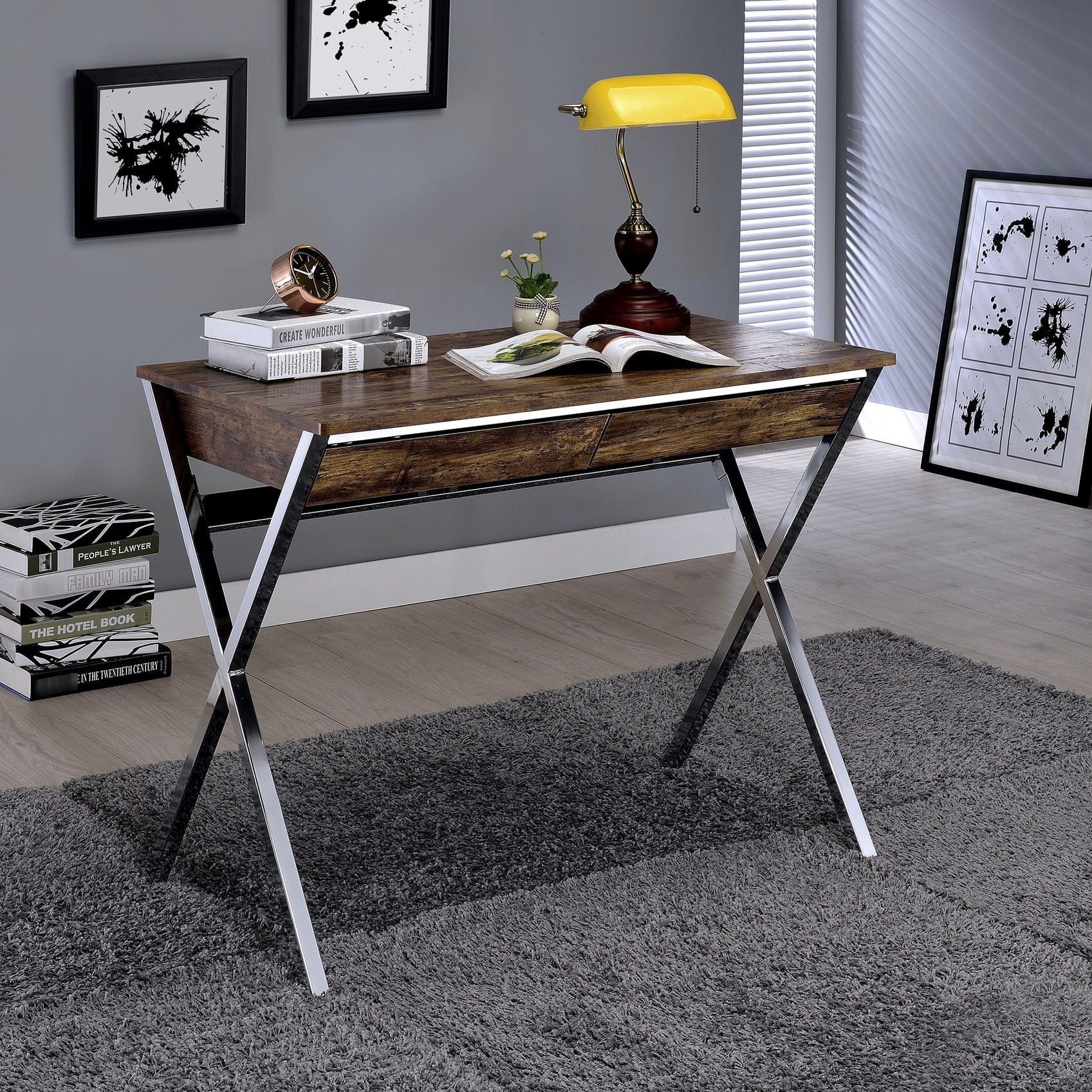 Spacious Storage for Office - Rustic Desk with Stable X - shaped Legs ...