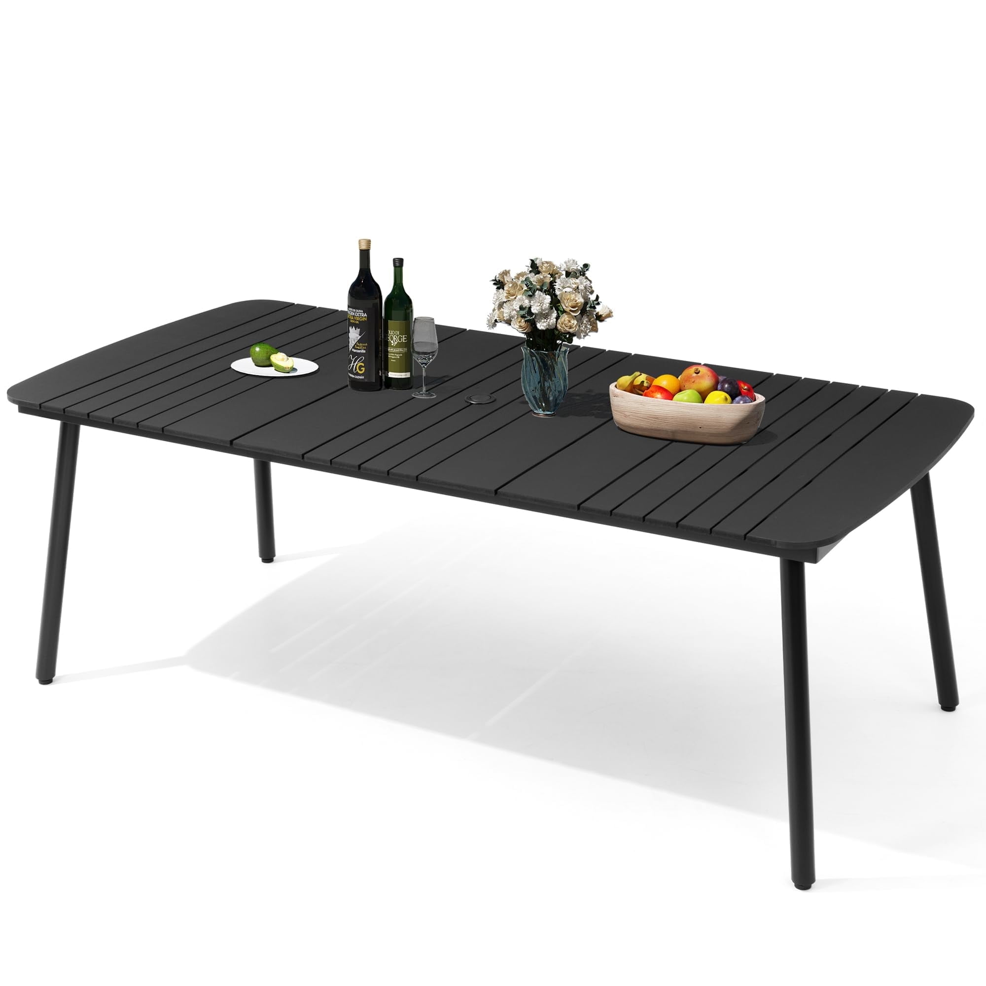 Cloud Fly 82" Outdoor Dining Table with Umbrella Hole Black Rectangle ...
