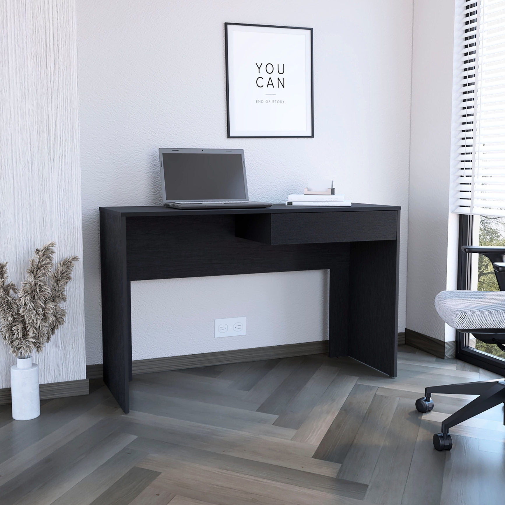 Spacious Surface for Keyboard - Black Computer Writing Desk with Drawer ...