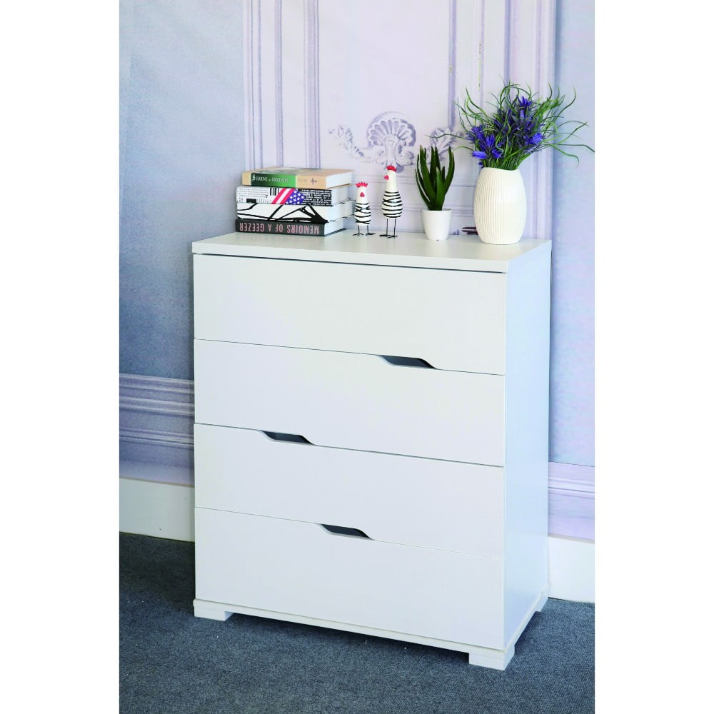 Spacious White Finish Chest With 4 Storage Drawers And 4 Tier ...