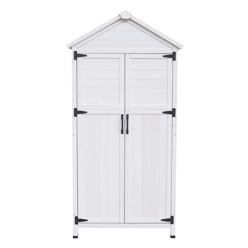 Spacious White Fir Wood Storage Shed, 67-Inch Tall with Dual Doors ...