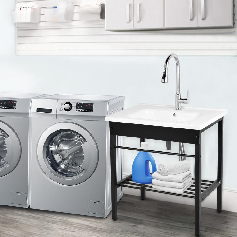 Spacious White Utility Sink Laundry Tub, 28" x 19" Laundry Utility Sink ...