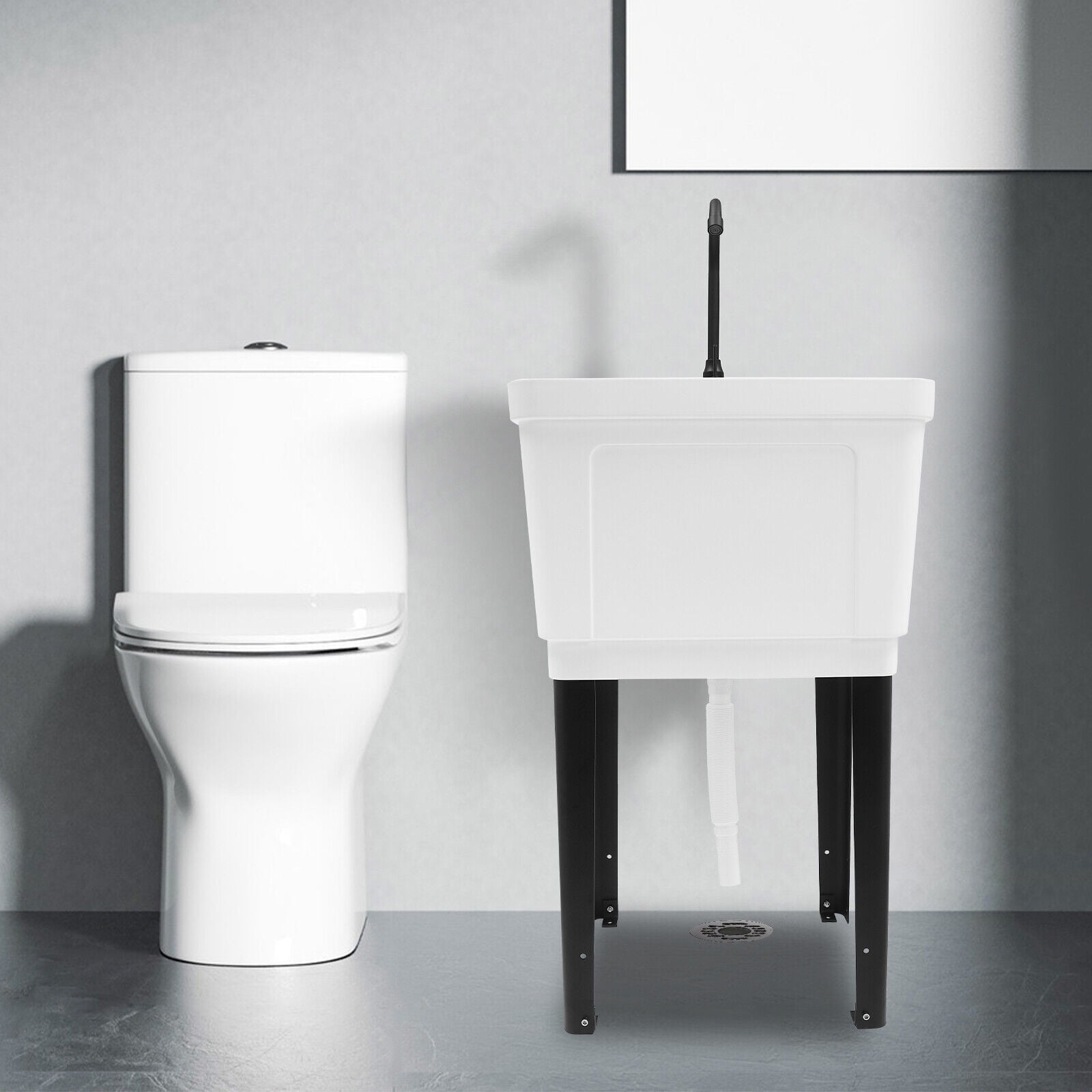 Spacious White Utility Sink Laundry Tub Freestanding Sink Wash Station ...