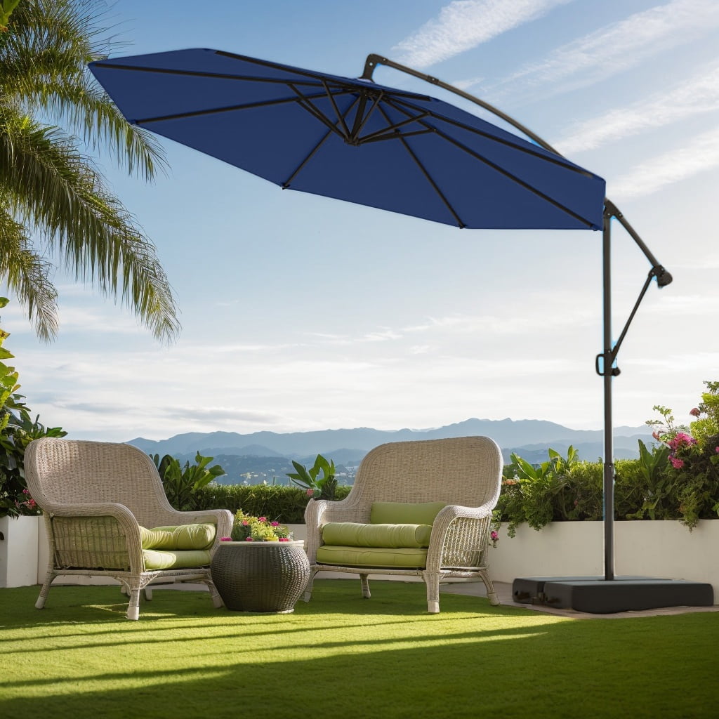 Spaco 10 Feet Offset Hanging Umbrella, Shade with Base and Infinite ...