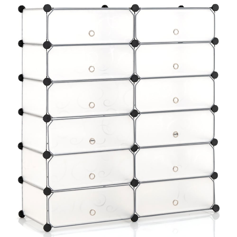 Spaco 12-Cube DIY Portable Plastic Shoe Rack with Transparent Doors ...