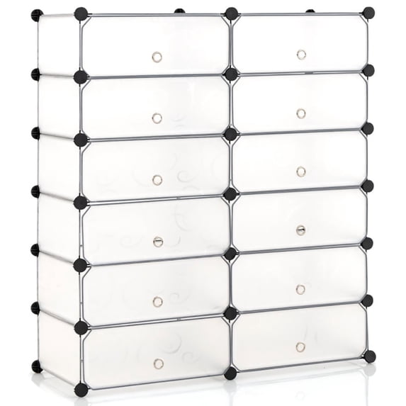 Spaco 12-Cube DIY Portable Plastic Shoe Rack with Transparent Doors ...