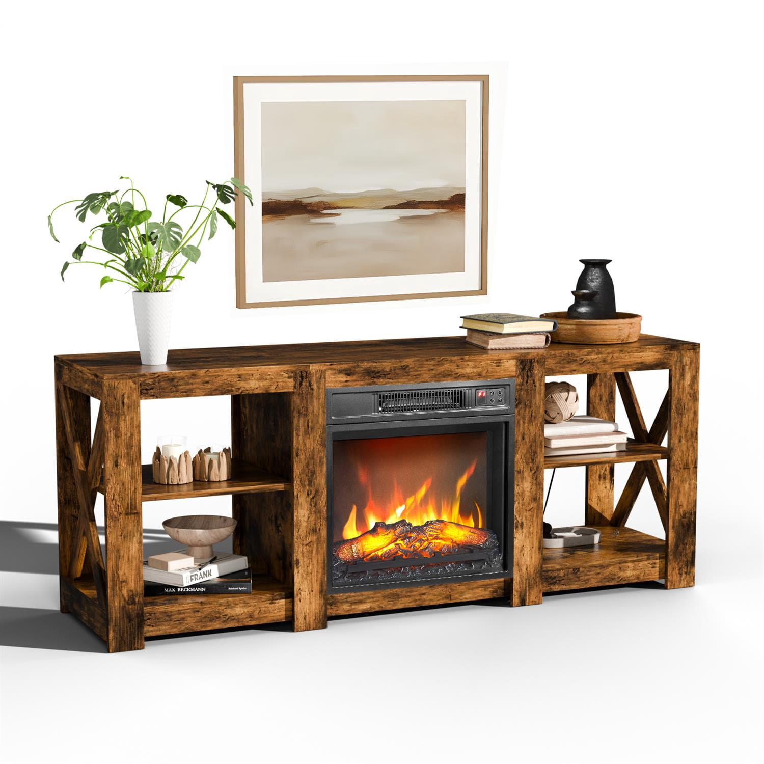 Spaco 149×40×60cm 58” Double-Sided Cross Fireplace Cabinet, 18 ...