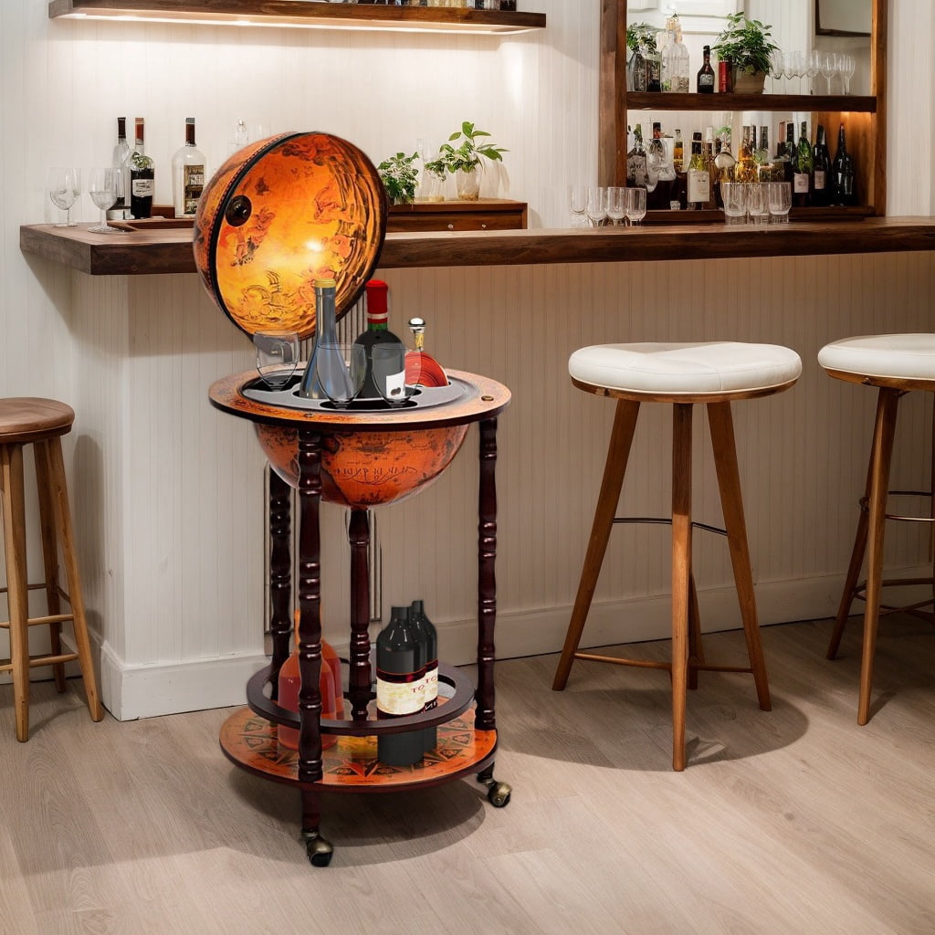 Spaco 16th Century Wood Globe Wine Bar Stand, Century Italian Replica ...