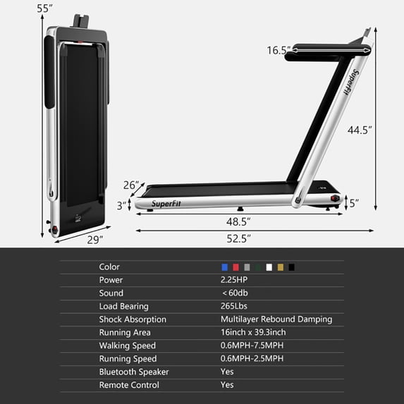 Spaco 2.25HP 2 in 1 Folding Treadmill with APP Speaker Remote Control ...