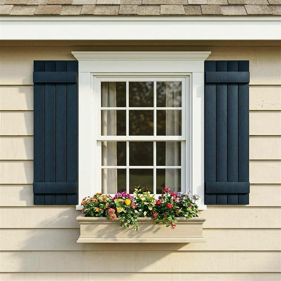 Spaco 2-Horizontal-Bar Exterior Louvered Shutters, Weather-Resistant ...
