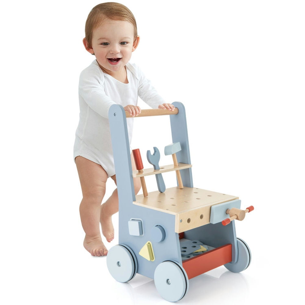 Spaco 2-In-1 Versatile Toddler Wooden Baby Push Walker with 4 Non-Slip ...