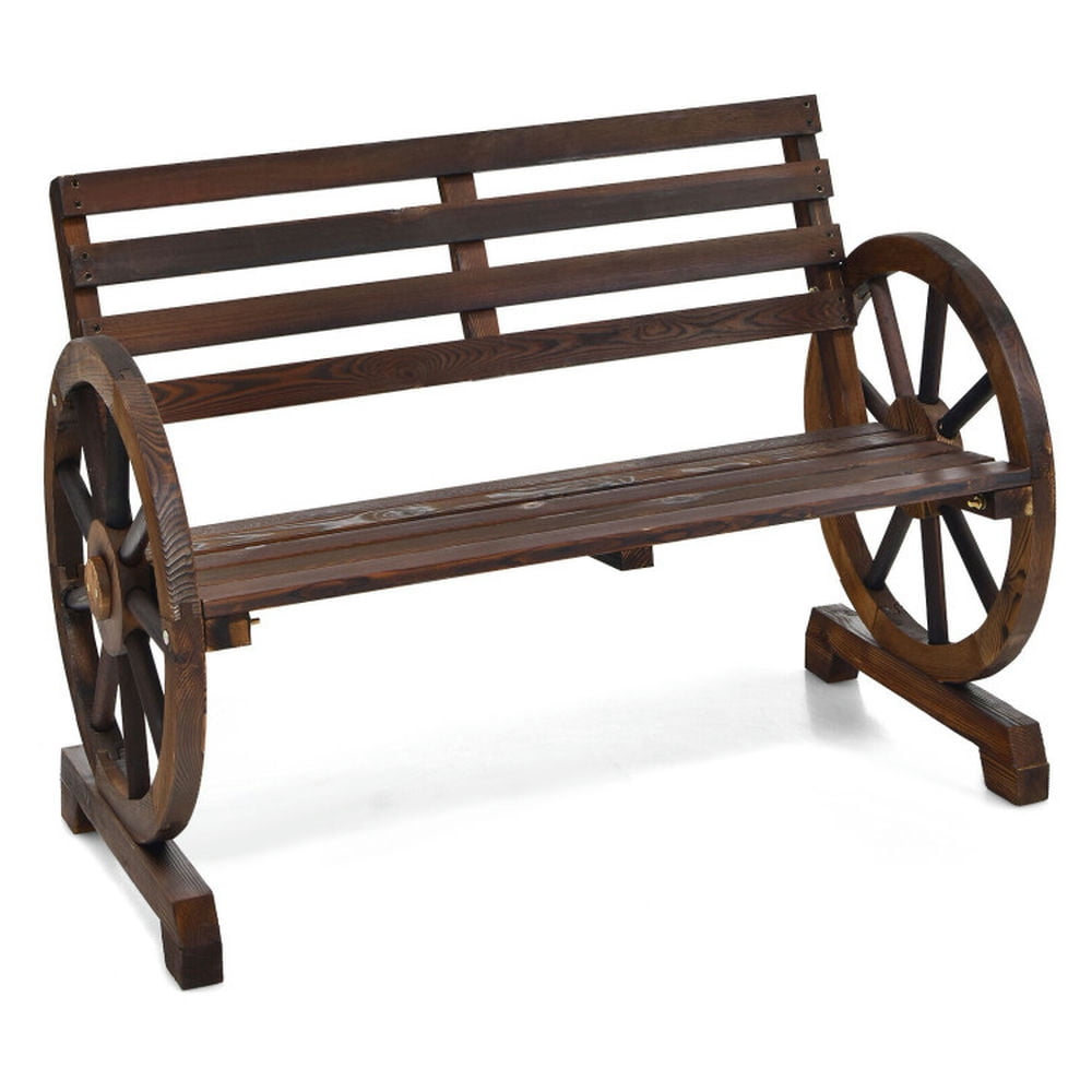 Spaco 2-Person Outdoor Wooden Wagon Wheel Garden Bench, Patio Wagon ...