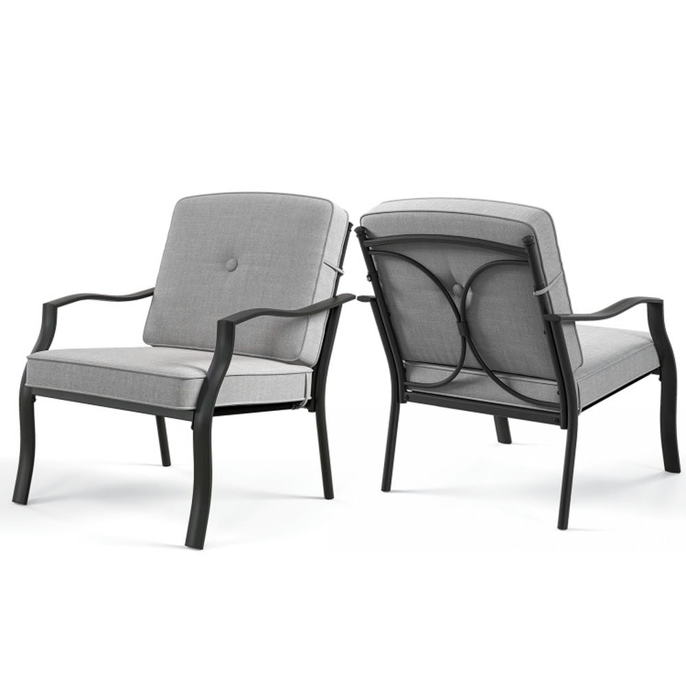 Spaco 2 Piece Patio Metal Chairs with Seat and Back Cushions, Metal ...