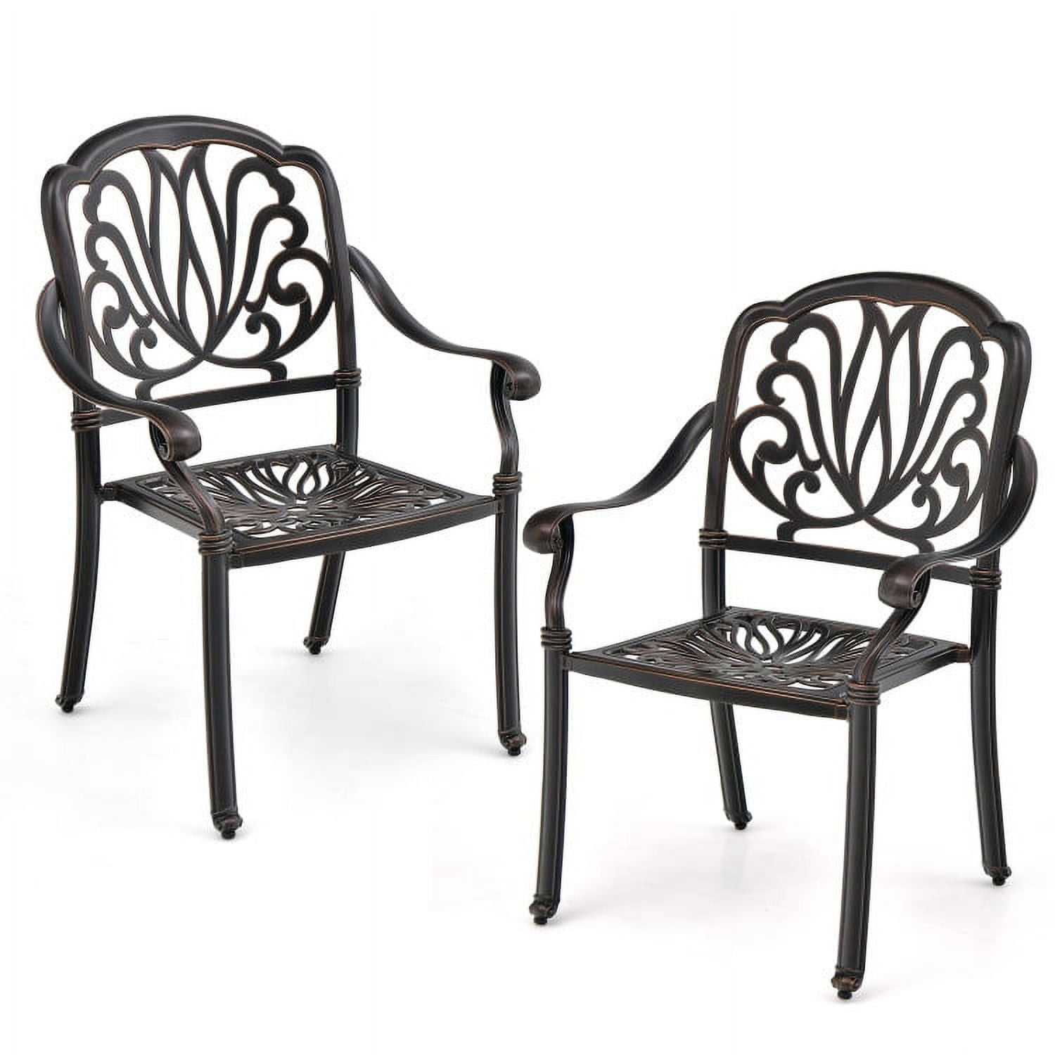 Spaco 2 Pieces Patio Cast Aluminum Dining Chairs with Armrests-Bronze ...