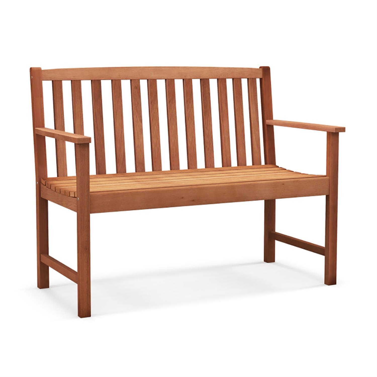Spaco 2-Seat Outdoor Patio Wood Bench with Cozy Armrests and Backrest ...