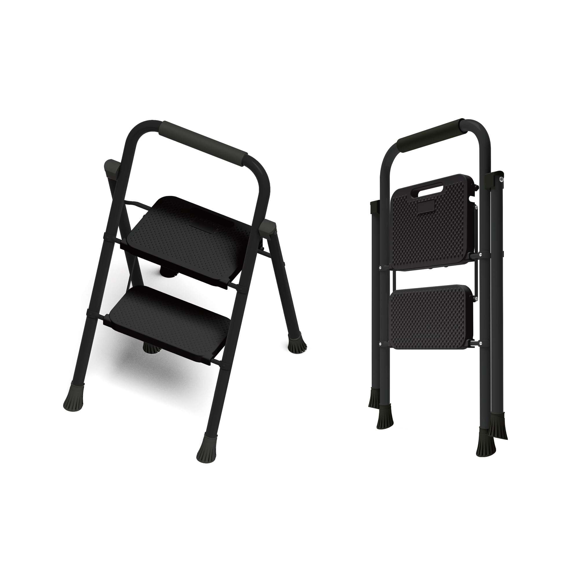 Spaco 2 Step Black Iron Handrail, Folding Step Stool with Width Pedal ...