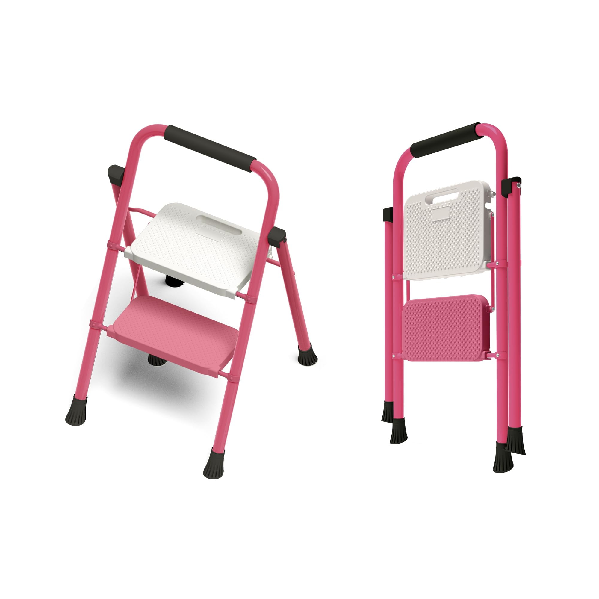 Spaco 2 Step Rose Iron Handrail, Folding Step Stool with Width Pedal ...