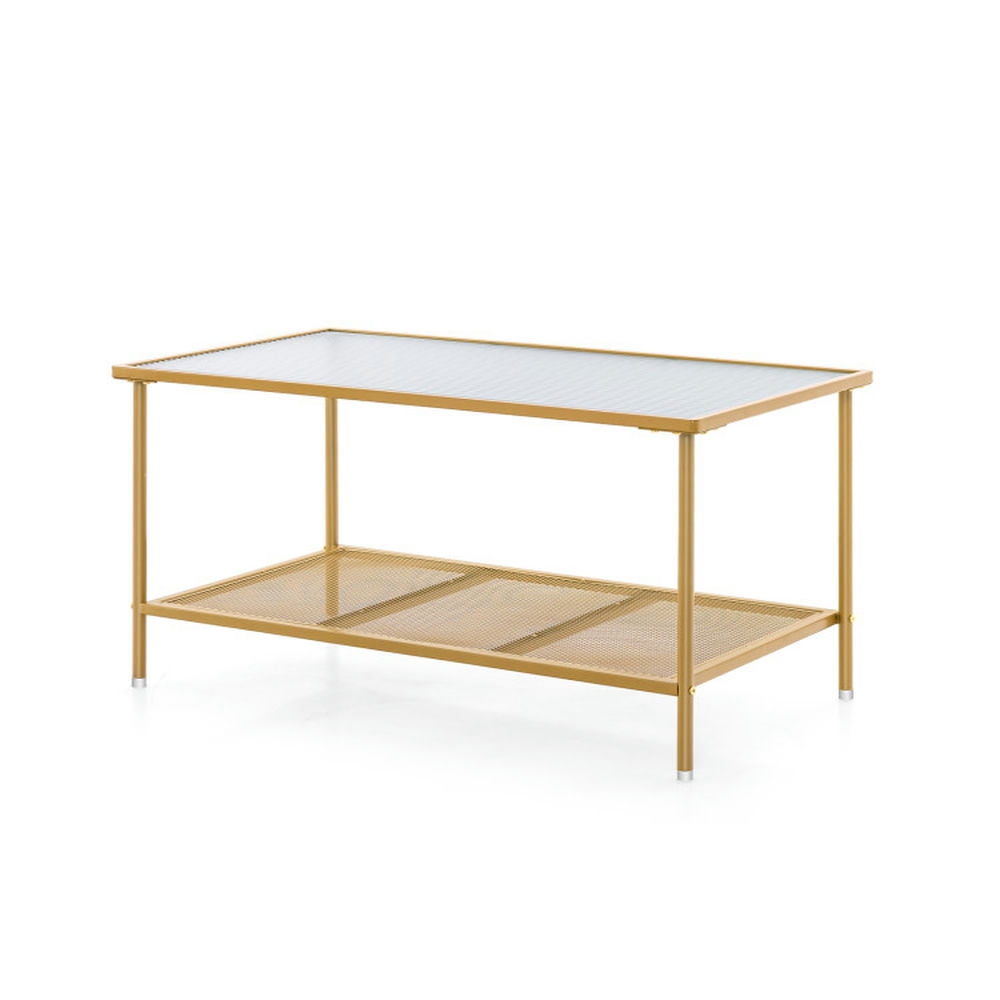 Spaco 2-Tier Coffee Table with Shelf Center Tea Table with Tempered ...