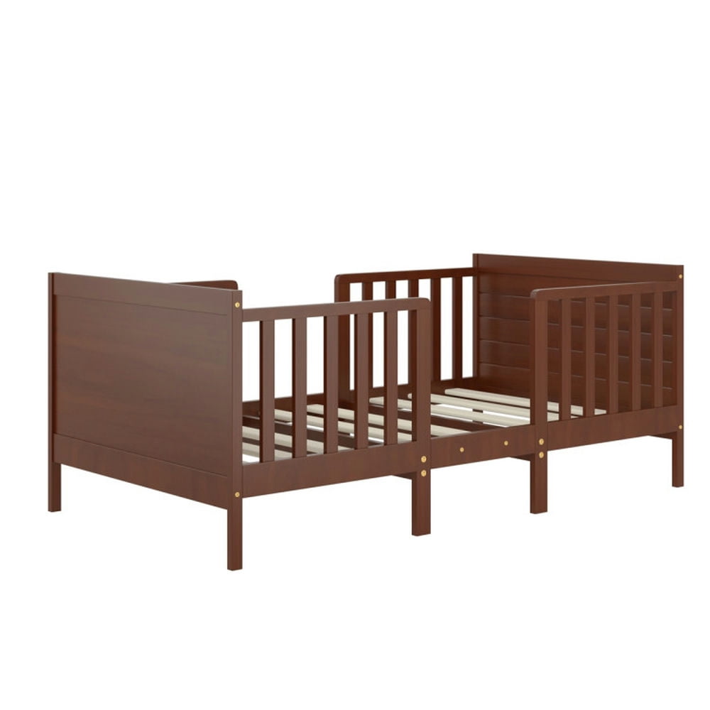Spaco 2-in-1 Convertible Kids Wooden Bedroom Furniture with Guardrails ...