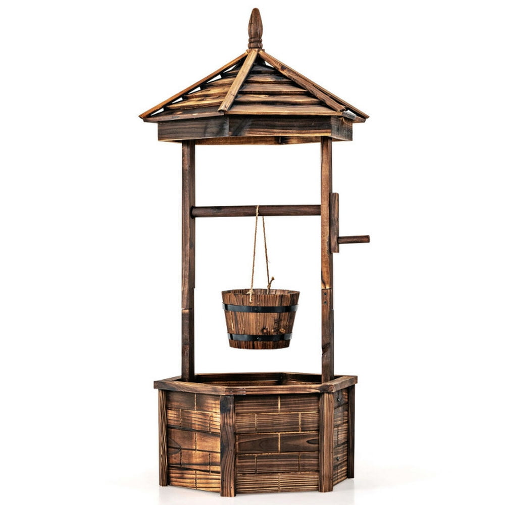 Spaco 21" Diameter Hexagonal Planter Well, Rustic Wooden Wishing Well ...