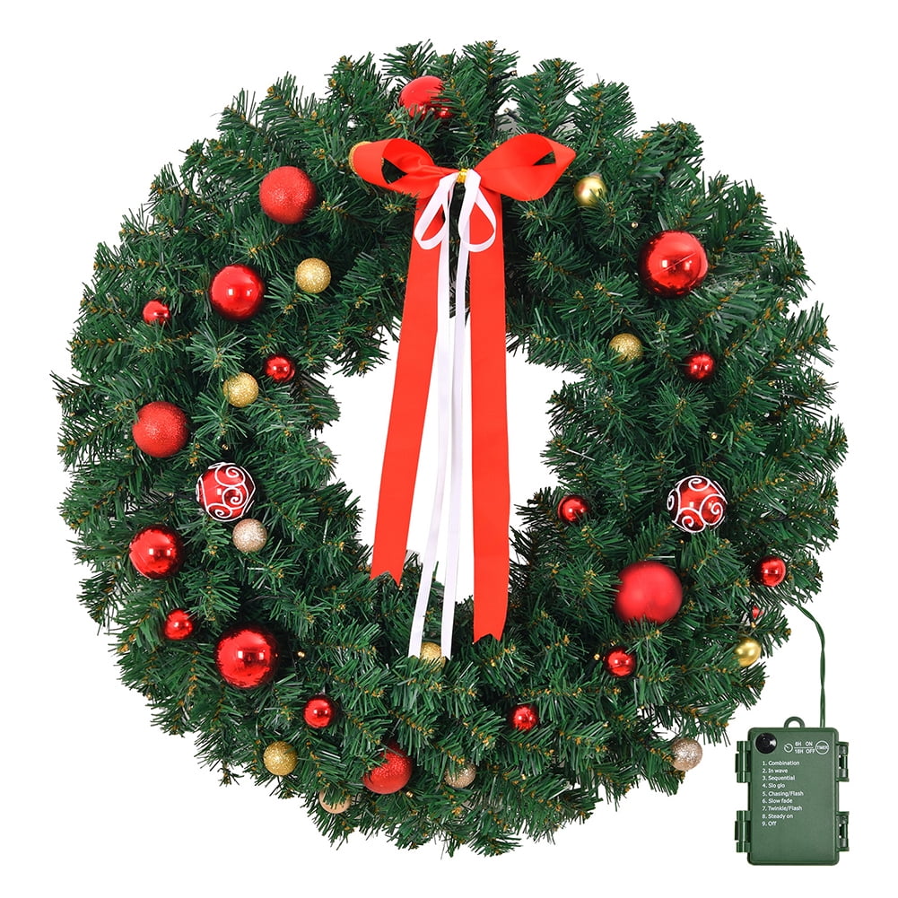 Spaco 24in Pre-lit Battery Powered Christmas Wreath, Lighted Artificial ...